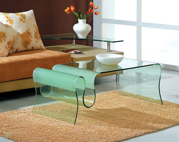 Curved Glass Coffee Table In Clear Glass Finish Hollywood Florida J M 062