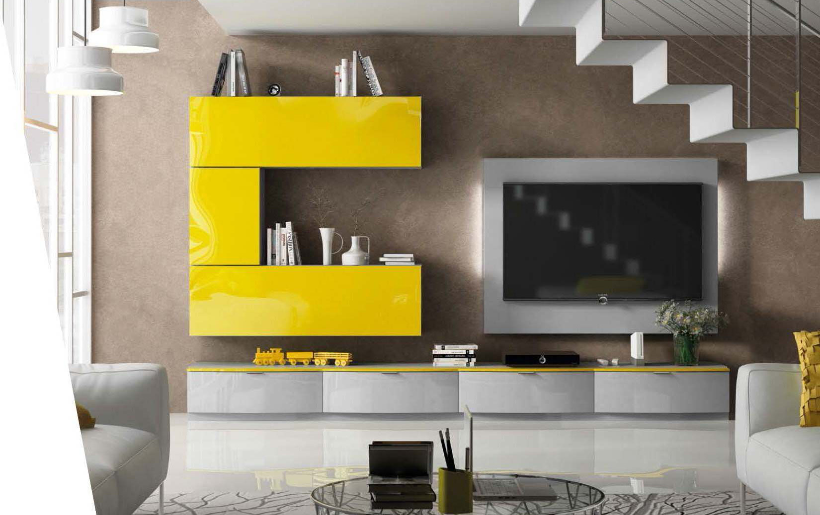 Modern Yellow with Grey Wall Unit and Entertainment Center Dallas Texas ...